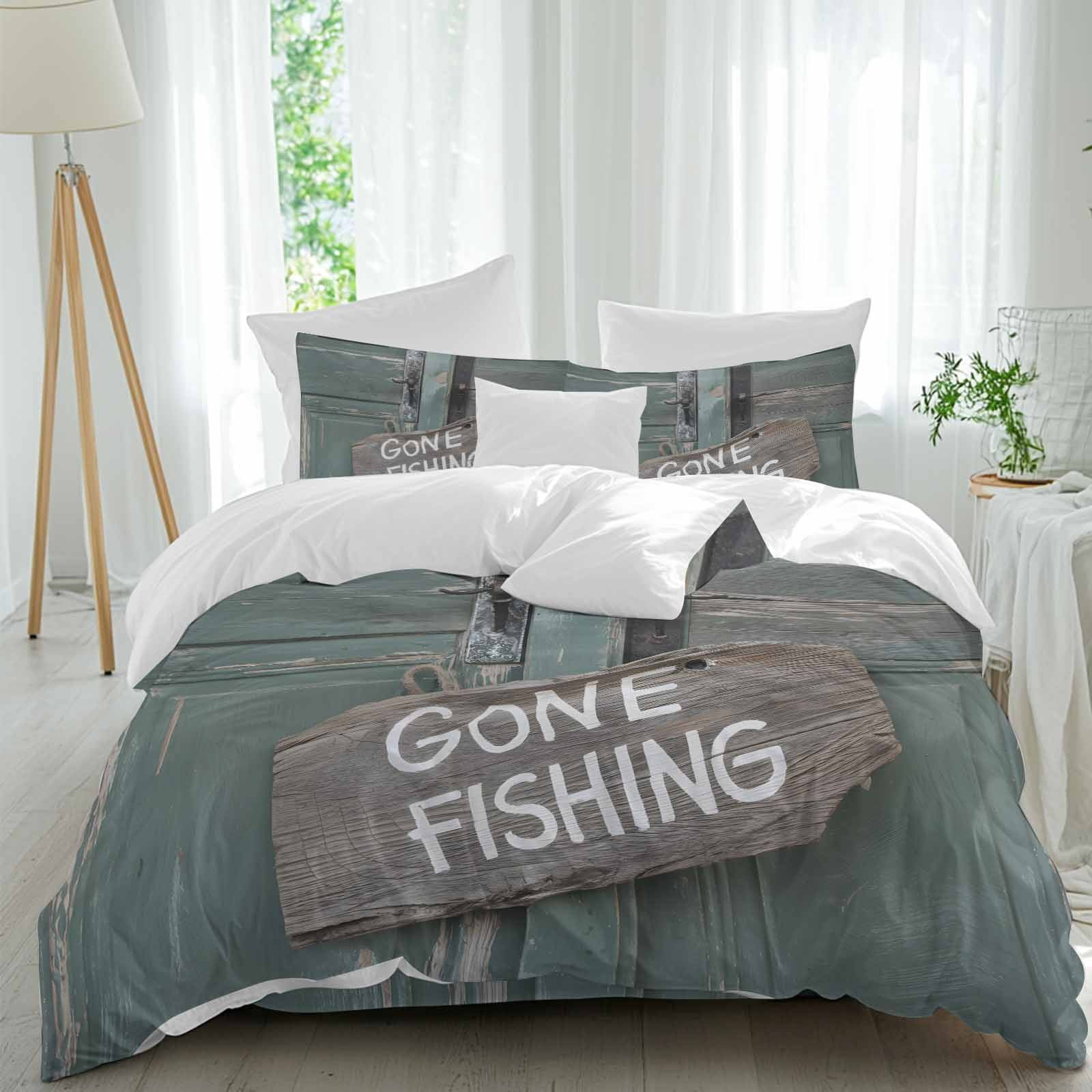 4 Piece Duvet Cover Set Full, Vintage Farmhouse Green Board Soft ...