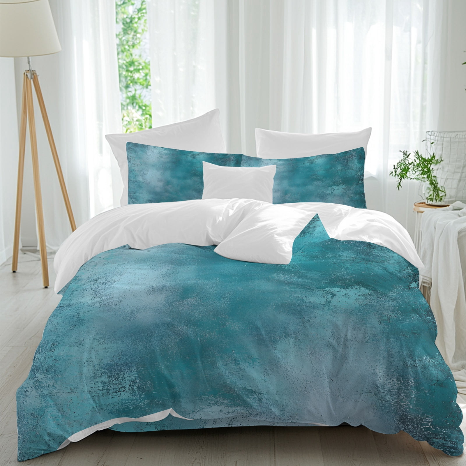 4 Piece Duvet Cover Set Full, Vintage Gradient Teal Texture Soft ...