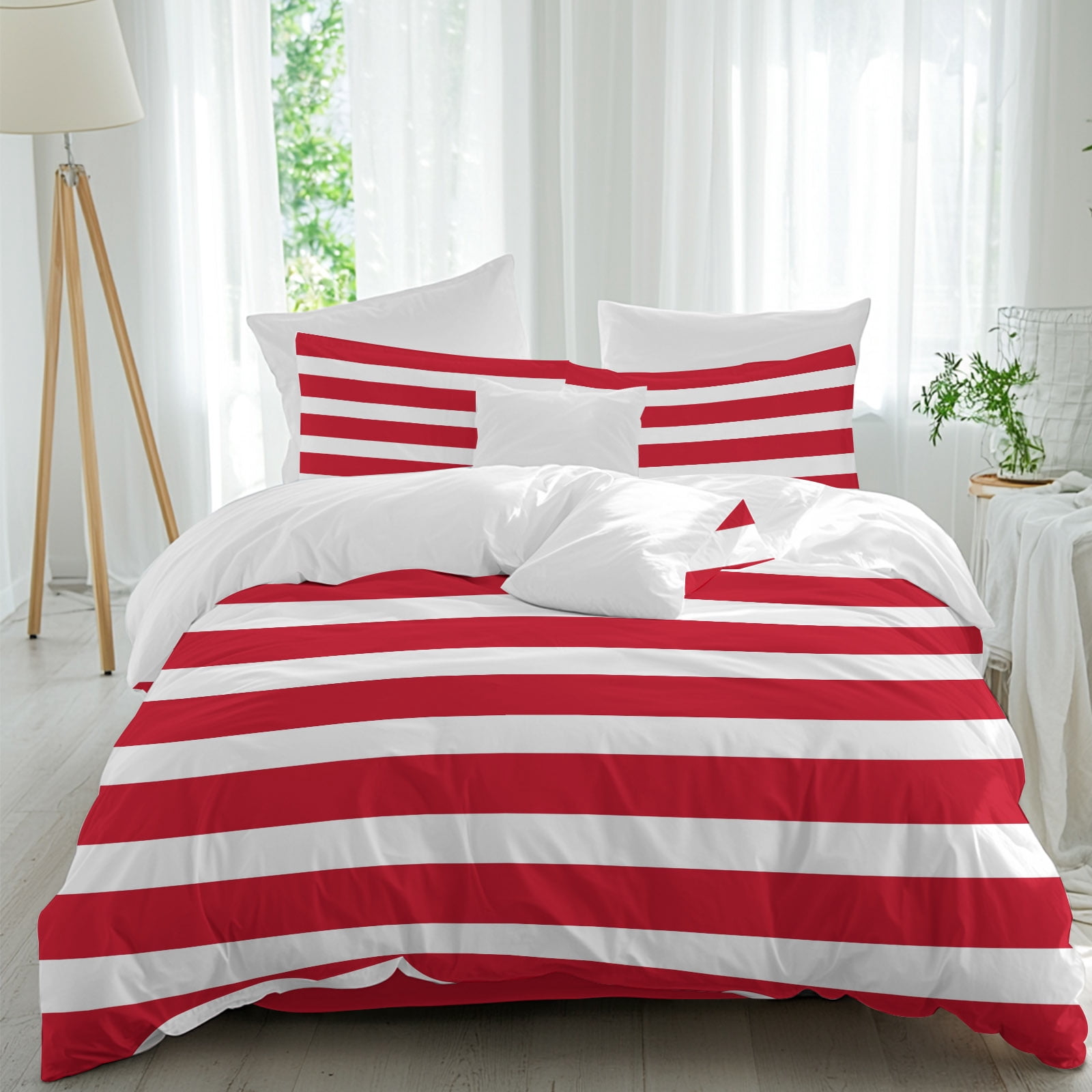4 Piece Duvet Cover Set Full, Vintage Red Stripes Abstract Soft ...
