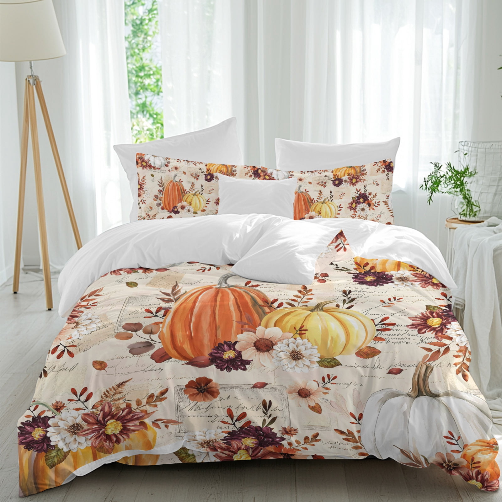 4 Piece Duvet Cover Set Full, Vintage Thanksgiving Pumpkin Soft ...
