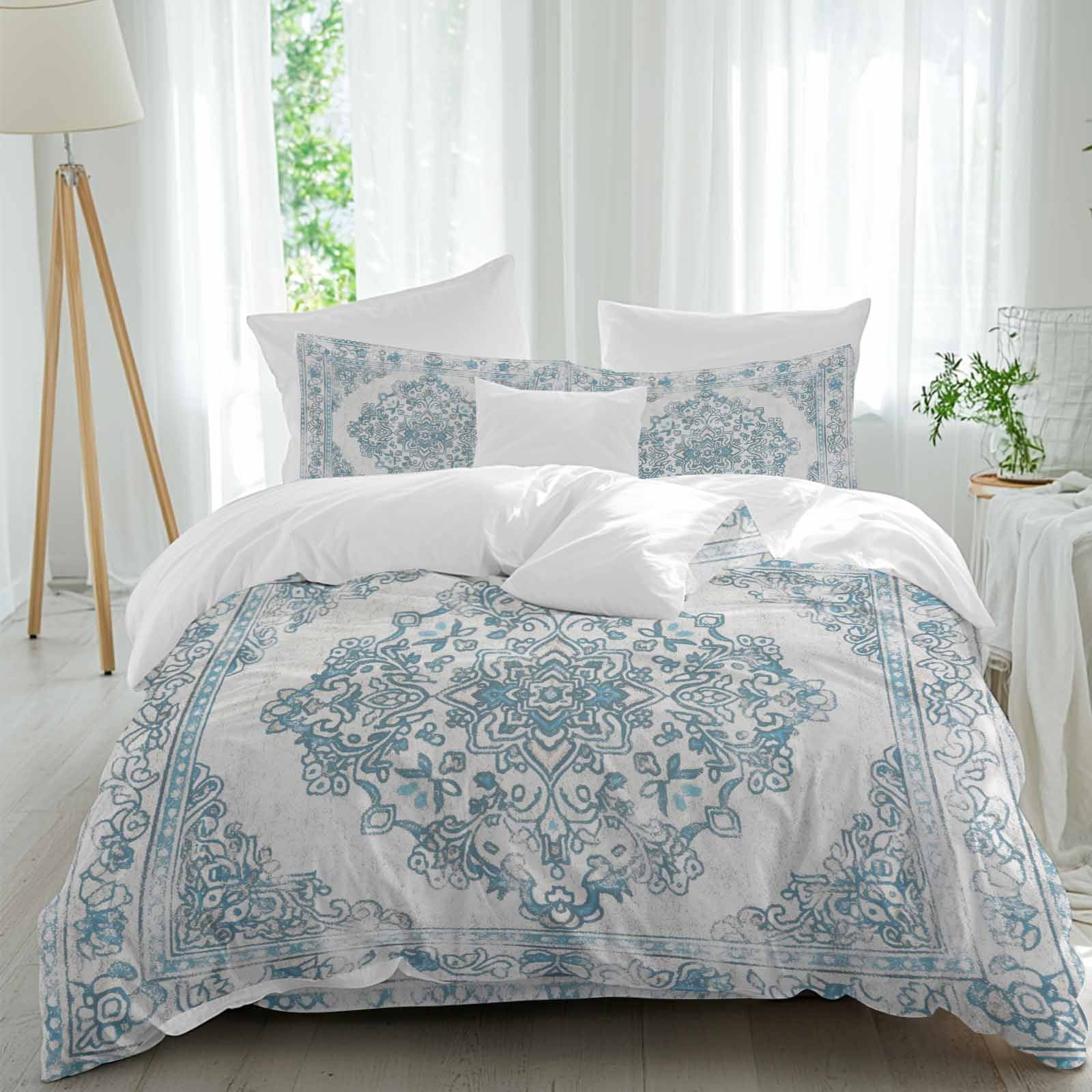 4 Piece Duvet Cover Set Full, Vintage Tribal Abstract Flower Texture ...
