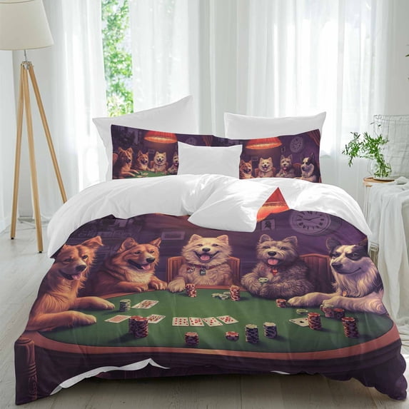 4 Piece Duvet Cover Set Full, Vintage Witty Dog Playing Card Soft ...