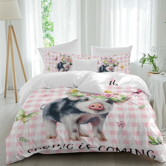 4 Piece Duvet Cover Set Full, Wake up Spring Is Coming Pig Soft ...