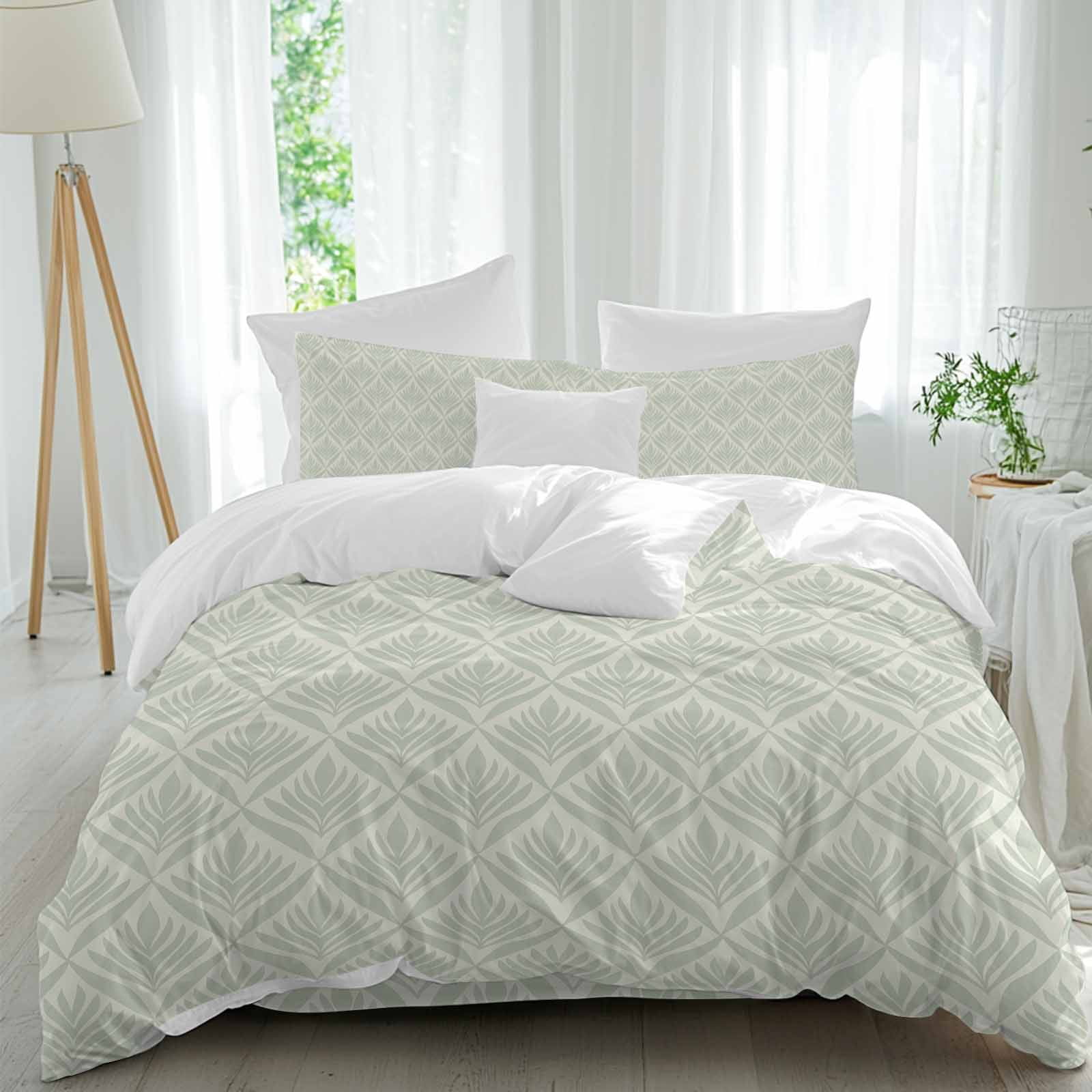 4 Piece Duvet Cover Set Full, Watercolor Abstract Sage Green Petal Soft ...