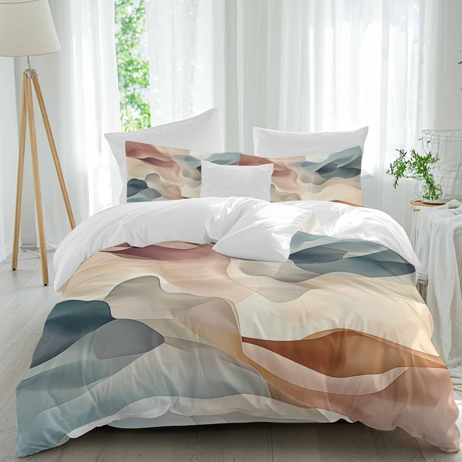 4 Piece Duvet Cover Set Full, Watercolor Abstract Stripe Art Soft ...