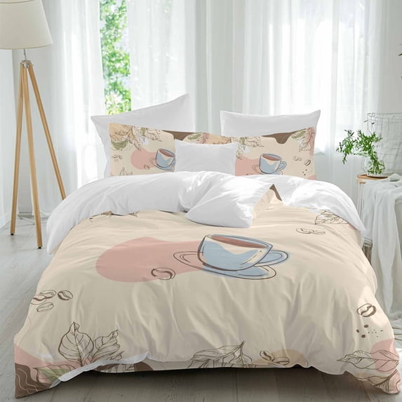 4 Piece Duvet Cover Set Full, Watercolor Coffee Cup Color Block Soft ...