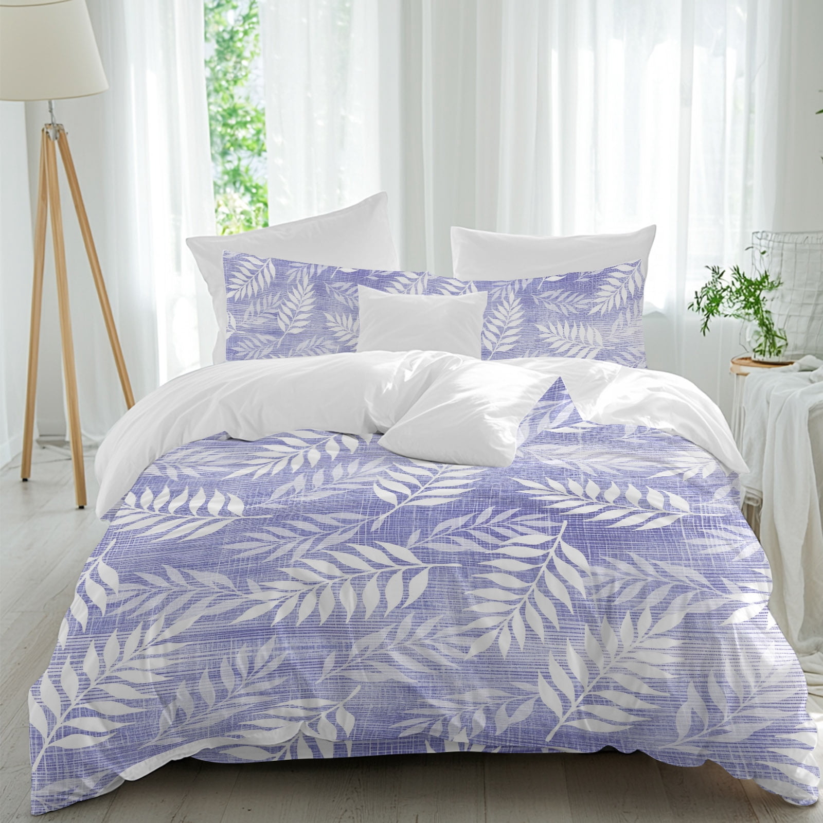 4 Piece Duvet Cover Set Full, Watercolor Country Leaf Soft Breathable ...