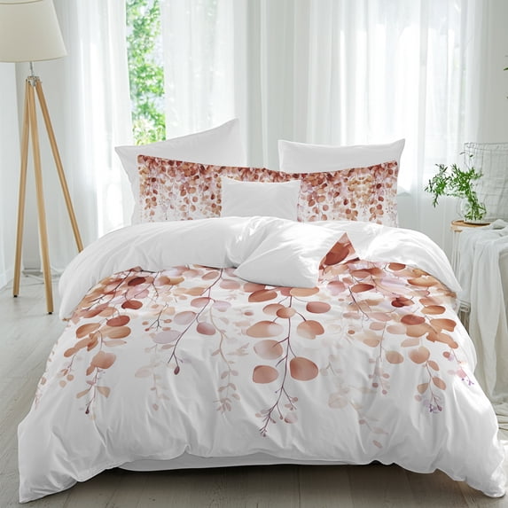 4 Piece Duvet Cover Set Full, Watercolor Farmhouse Eucalyptus Leaf Soft ...