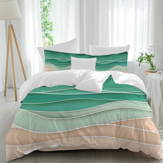4 Piece Duvet Cover Set Full, Watercolor Green Water Ripple Soft ...