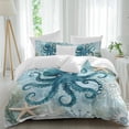 4 Piece Duvet Cover Set Full, Watercolor Ocean Octopus Soft Breathable ...