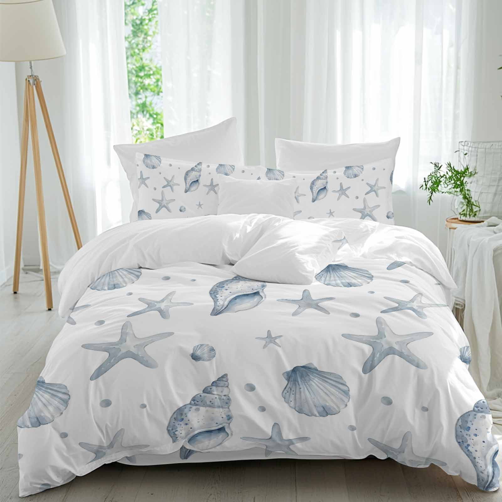 4 Piece Duvet Cover Set Full, Watercolor Ocean Shell Conch Soft ...