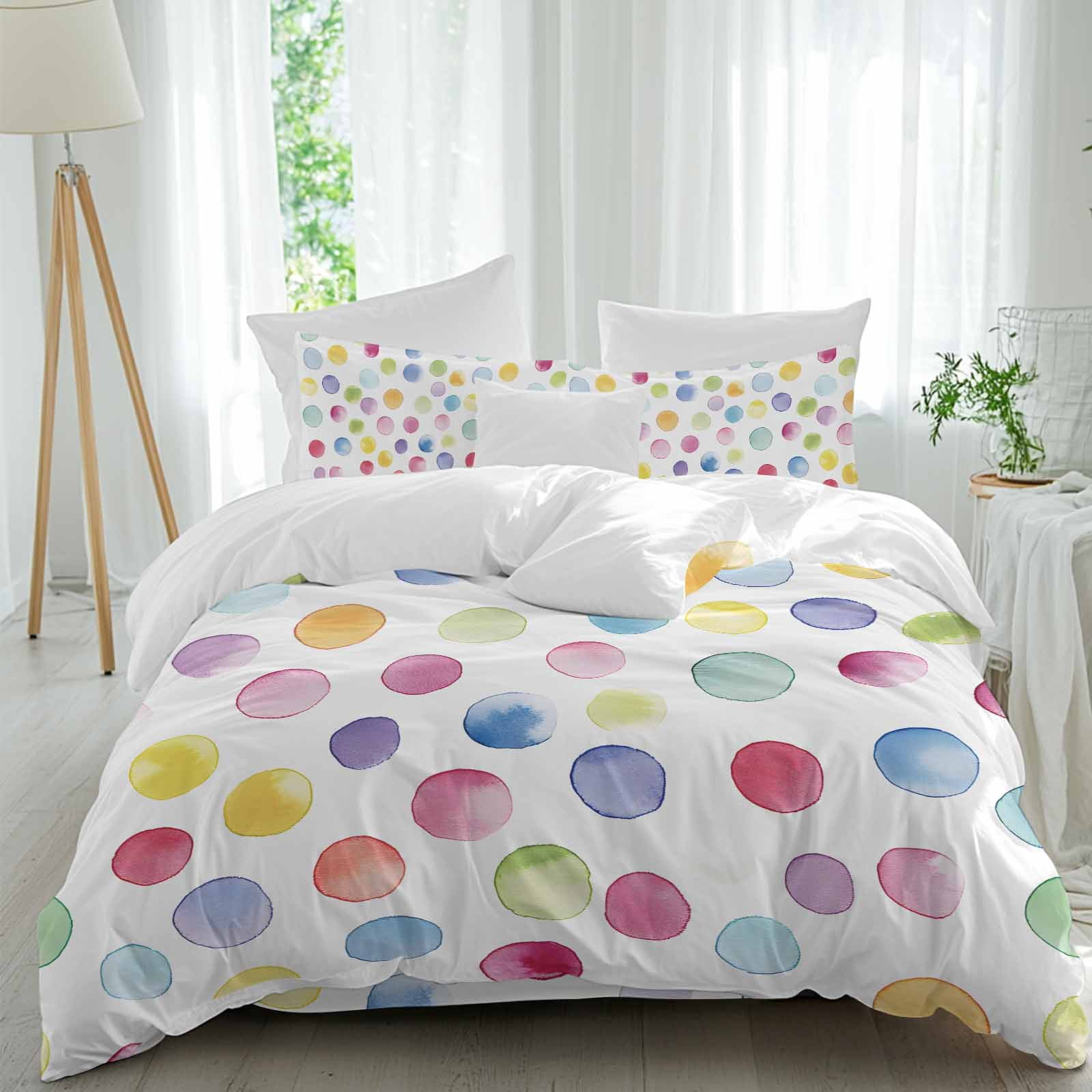 4 Piece Duvet Cover Set Full, Watercolor Polka Dot Seamless Soft ...
