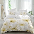 4 Piece Duvet Cover Set Full, Watercolor Retro Yellow Flowers Floral on ...