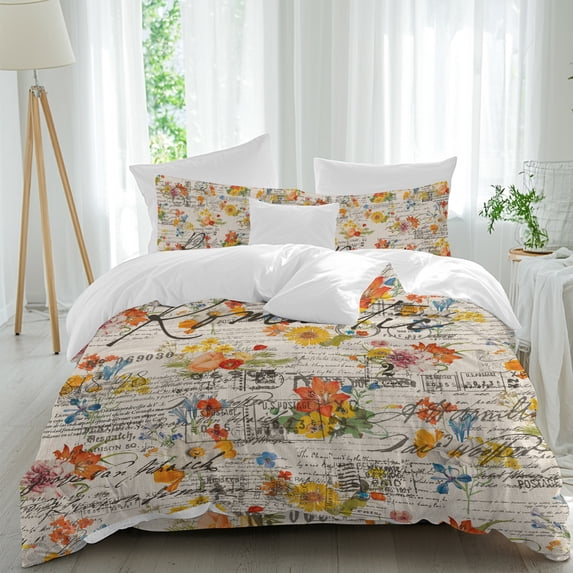 4 Piece Duvet Cover Set Full, Watercolor Spring Blososm Flower Soft ...
