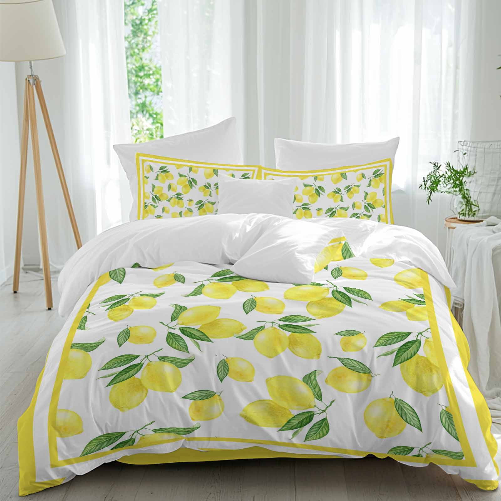 4 Piece Duvet Cover Set Full, Watercolor Yellow Lemon Soft Breathable ...