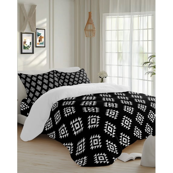 4 Piece Duvet Cover Set Queen, Abstract Aztec Pattern Soft Breathable ...