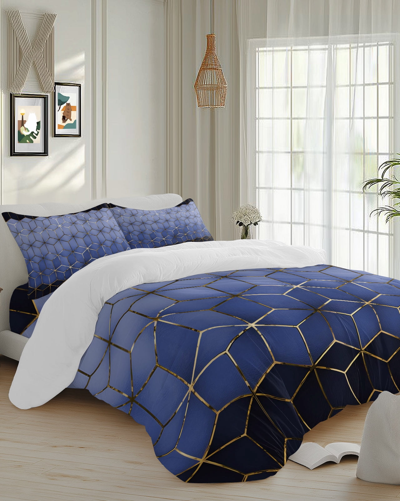 4 Piece Duvet Cover Set Queen, Abstract Blue Black Gradient Soft ...