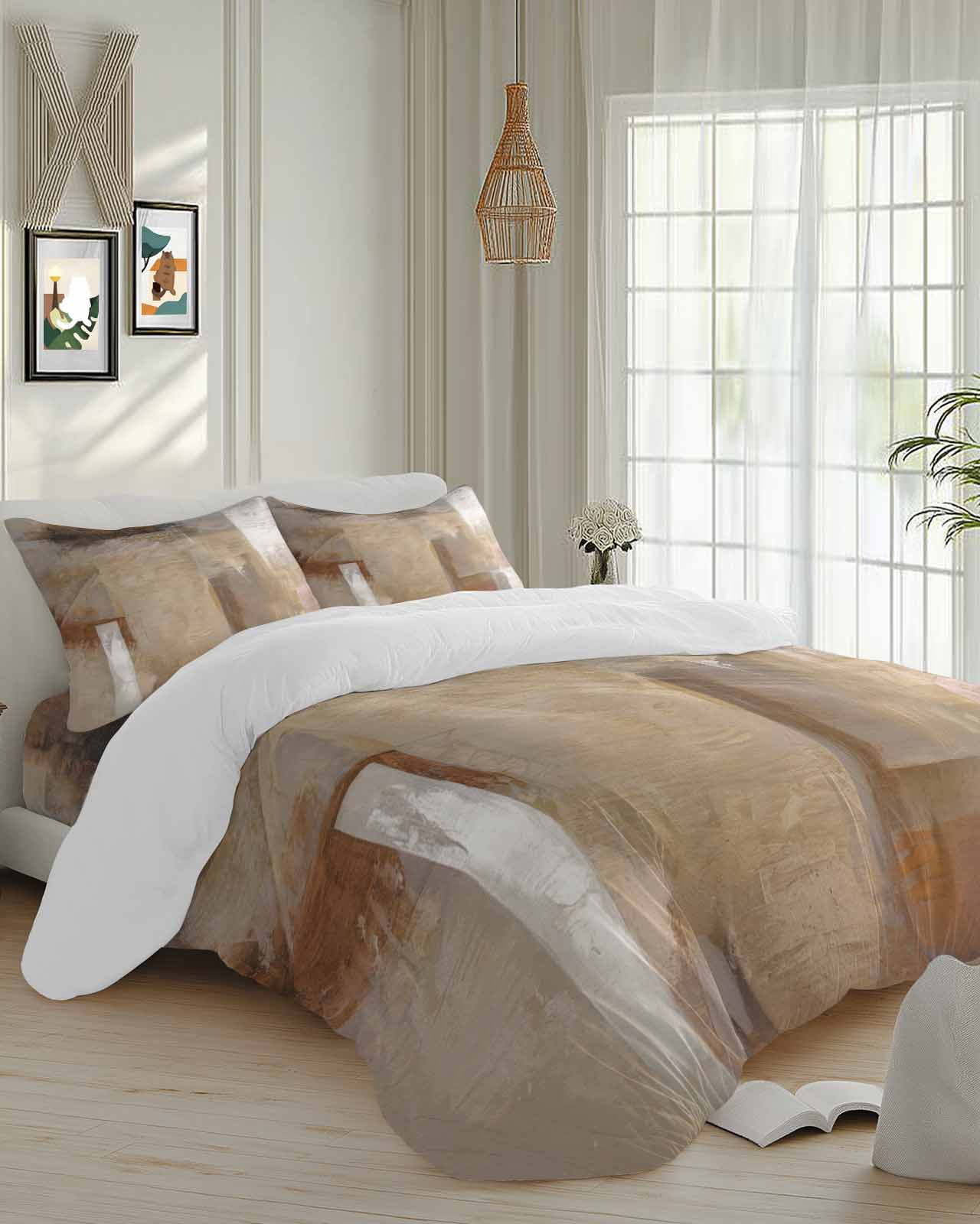 4 Piece Duvet Cover Set Queen, Abstract Brown Art Geometric Graffiti ...
