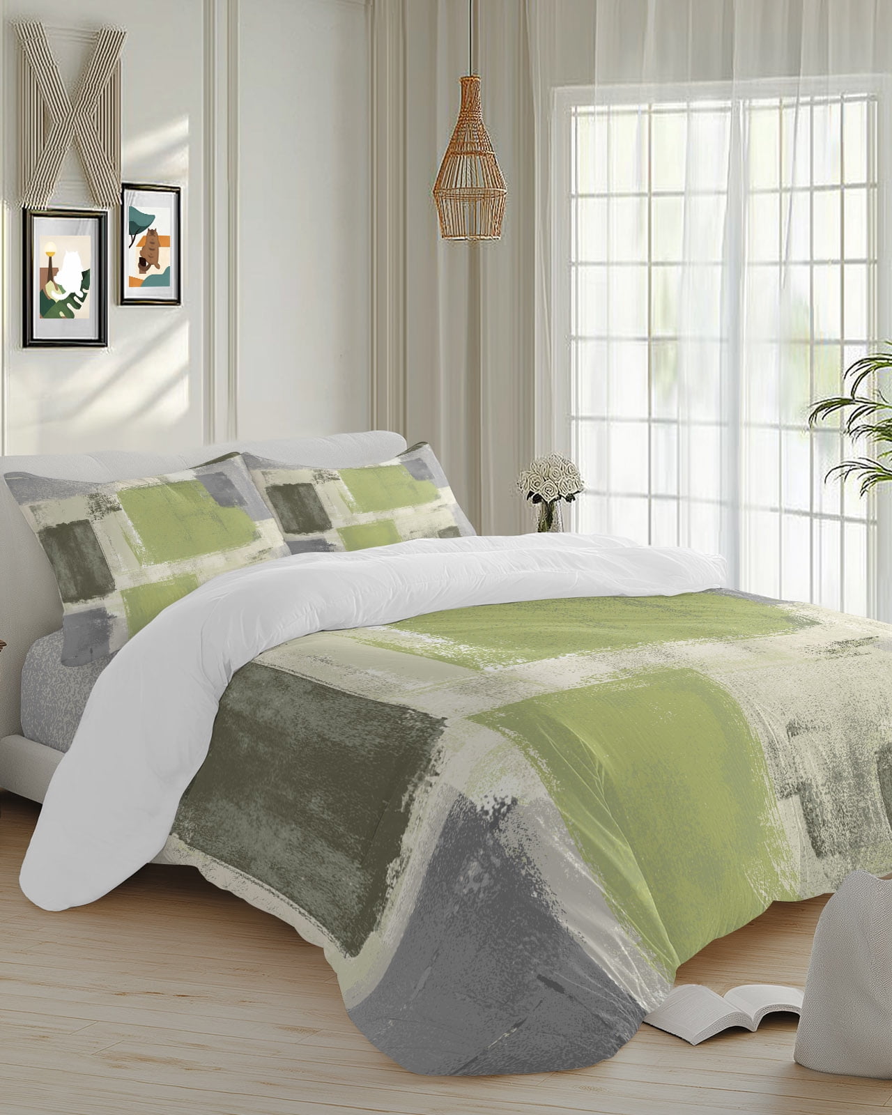 4 Piece Duvet Cover Set Queen, Abstract Color Block Paint Soft ...