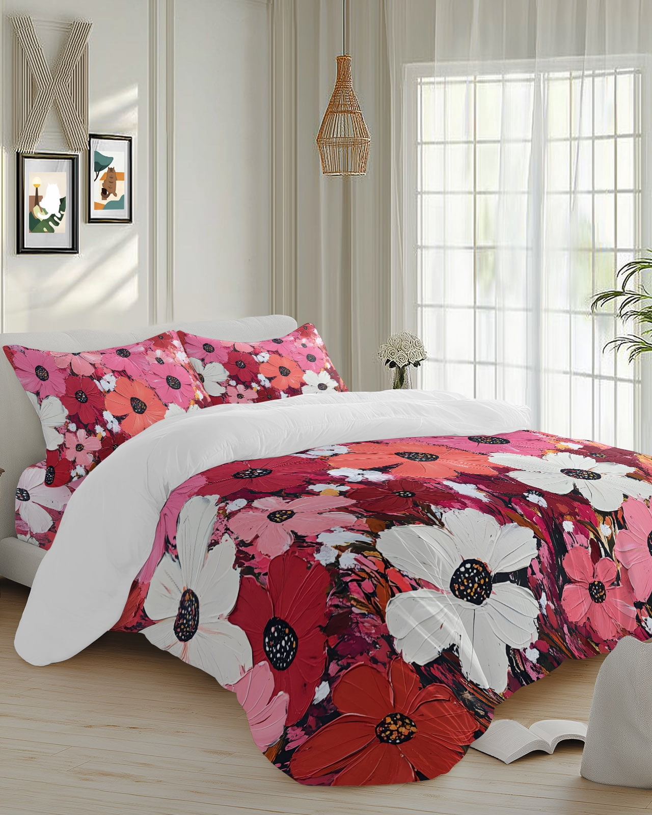 4 Piece Duvet Cover Set Queen, Abstract Colorful Flower Seamless Soft ...