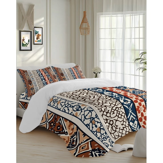 4 Piece Duvet Cover Set Queen, Abstract Ethnic Vintage Pattern Soft ...