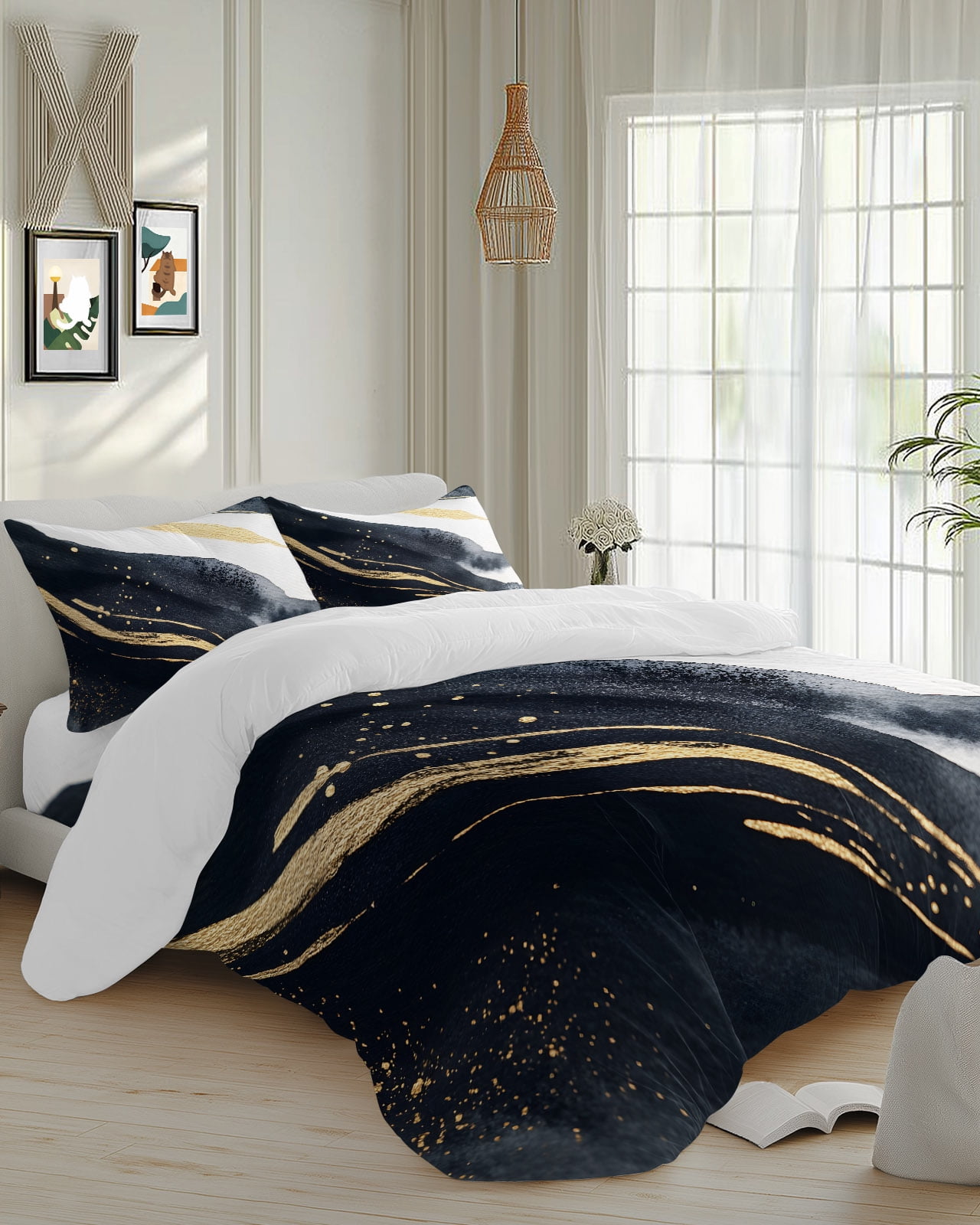 4 Piece Duvet Cover Set Queen, Abstract Gradient Black Texture Soft ...