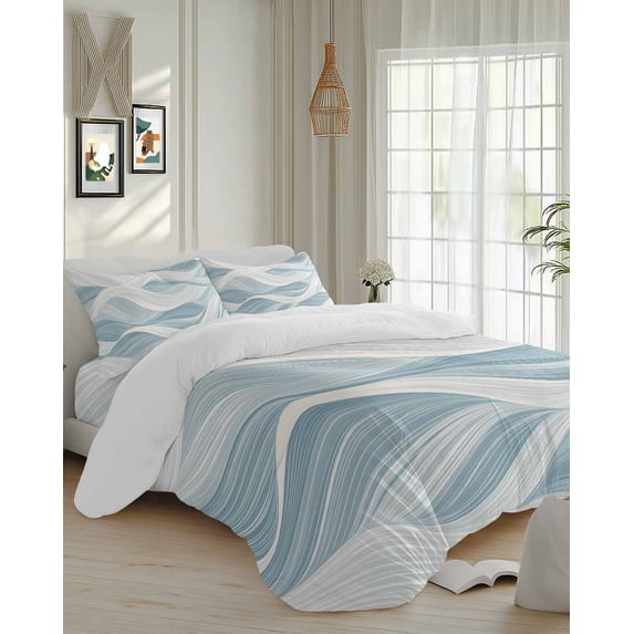 4 Piece Duvet Cover Set Queen, Abstract Gradient Water Ripple Soft ...