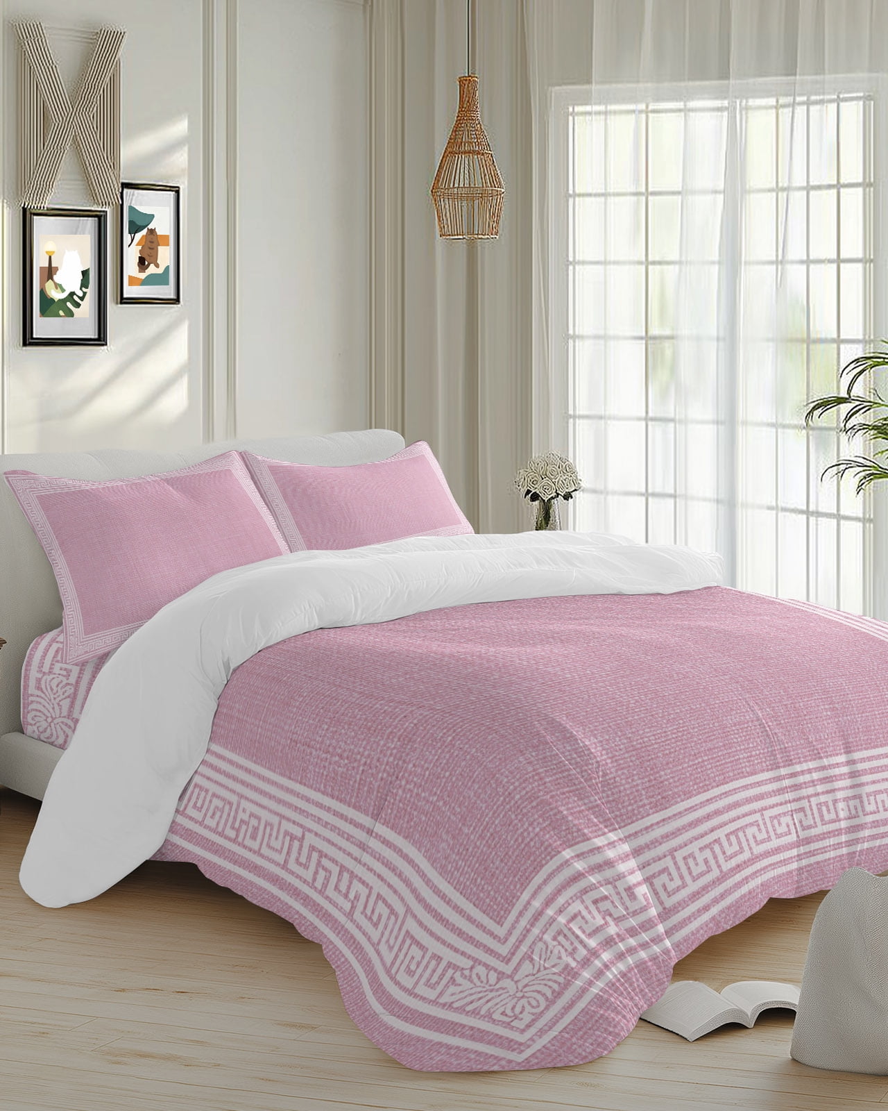 4 Piece Duvet Cover Set Queen, Abstract Greek Inspired Key Pattern Soft ...