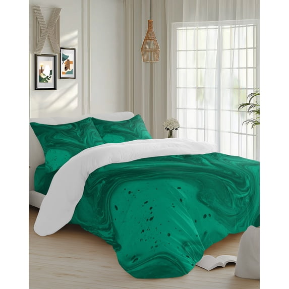 4 Piece Duvet Cover Set Queen, Abstract Green Water Ripple Soft ...