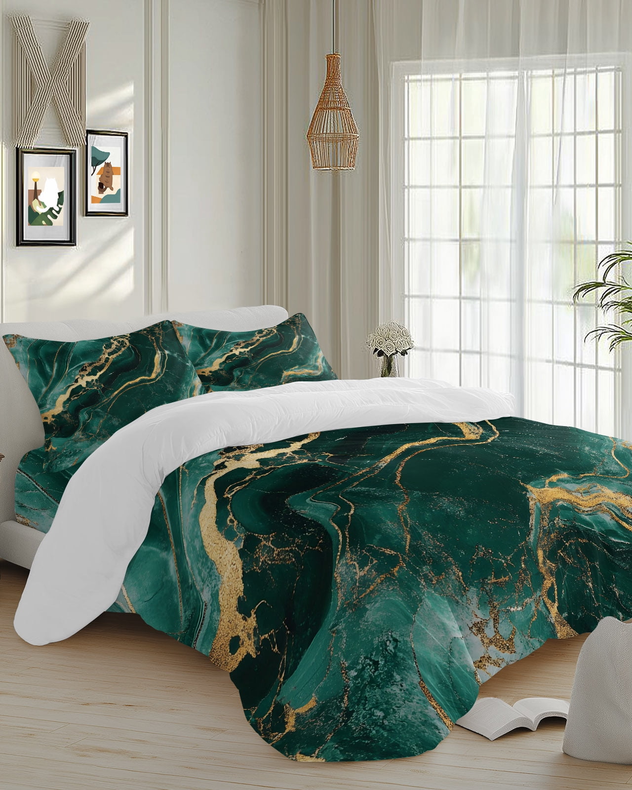 4 Piece Duvet Cover Set Queen, Abstract Marble Stone Texture Soft ...