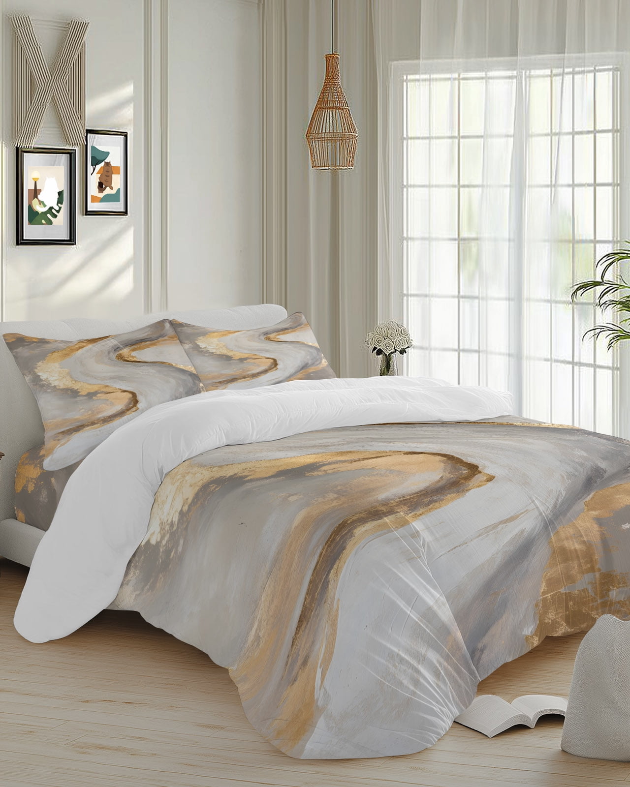 4 Piece Duvet Cover Set Queen, Abstract Marble Texture Pattern Soft ...