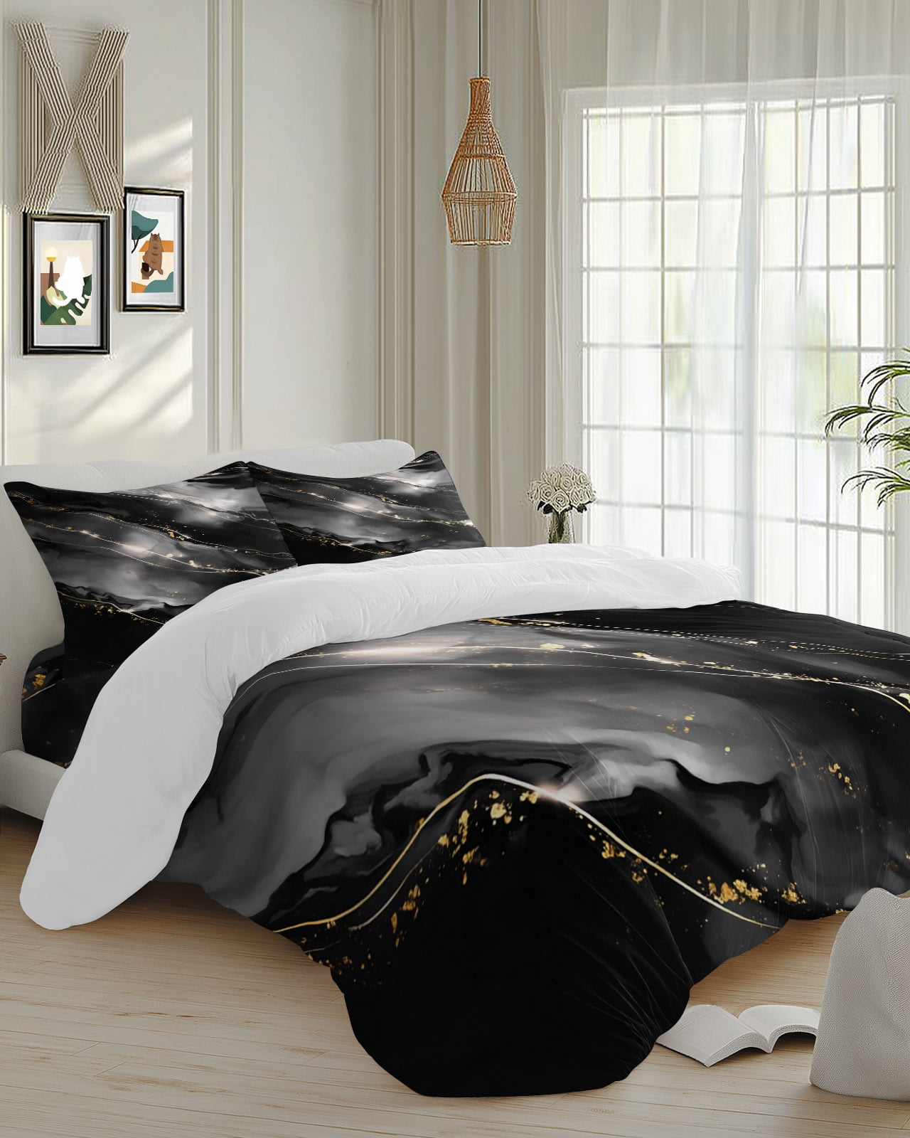 4 Piece Duvet Cover Set Queen, Abstract Marble Texture Soft Breathable ...