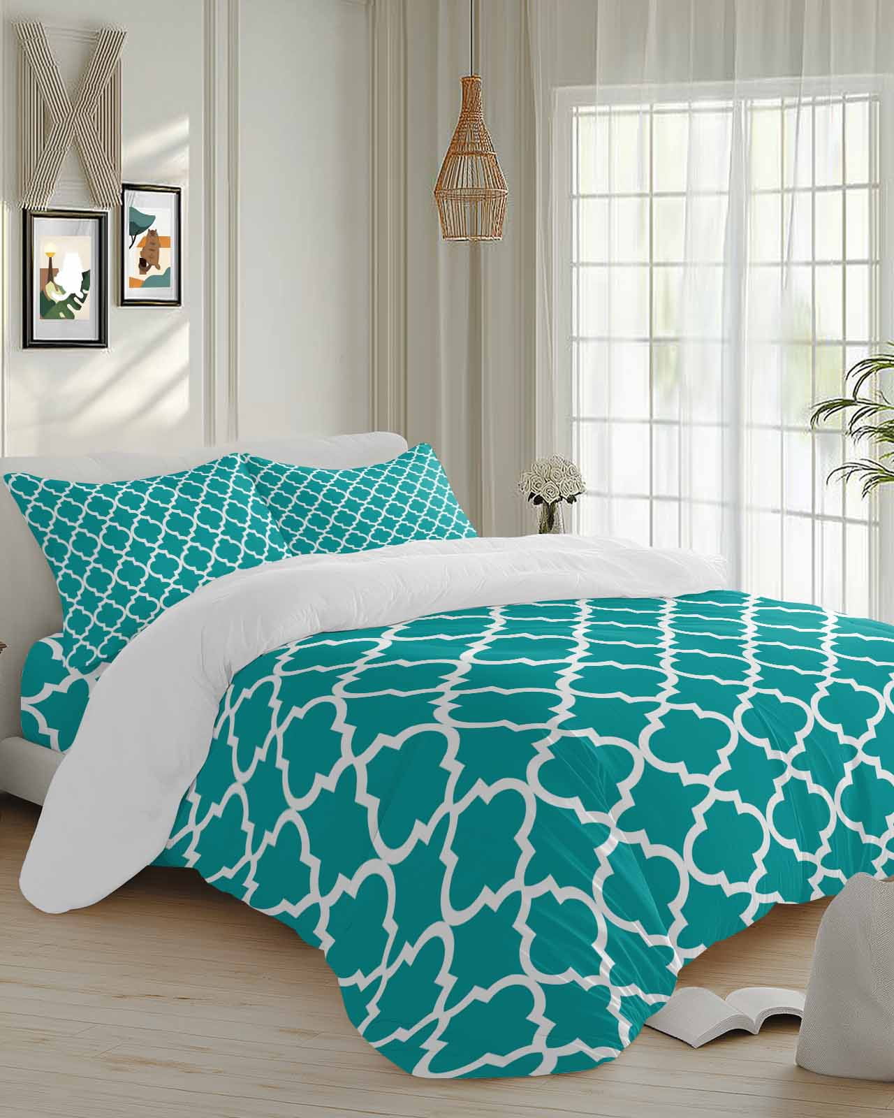 4 Piece Duvet Cover Set Queen, Abstract Morocco Pattern Soft Breathable ...
