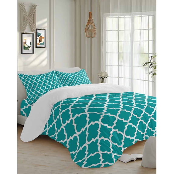 4 Piece Duvet Cover Set Queen, Abstract Morocco Pattern Soft Breathable ...