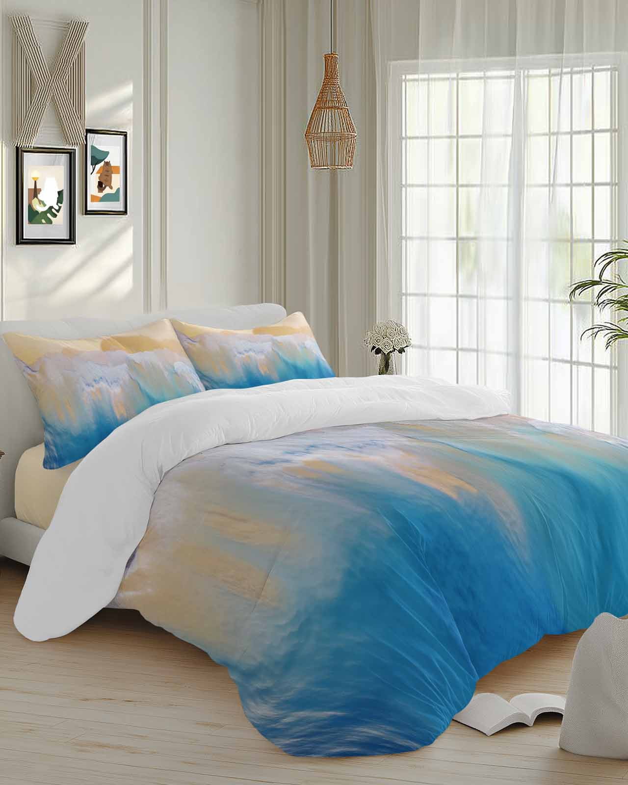 4 Piece Duvet Cover Set Queen, Abstract Ocean Beach Wave Blue Sea Soft ...