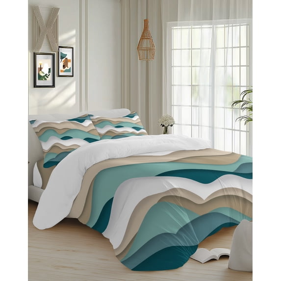 4 Piece Duvet Cover Set Queen, Abstract Ocean Sea Wave Soft Breathable ...