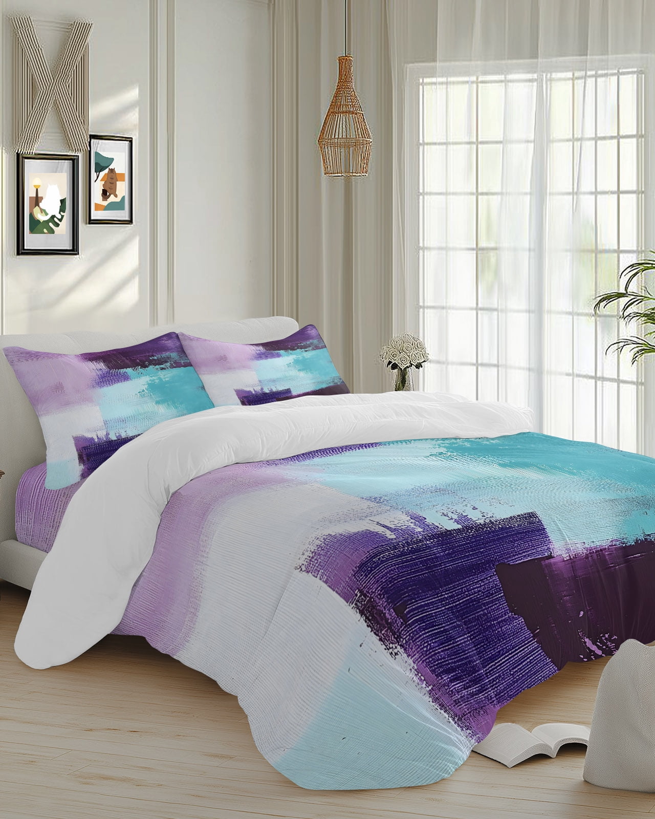 4 Piece Duvet Cover Set Queen, Abstract Patchwork Color Art Soft ...