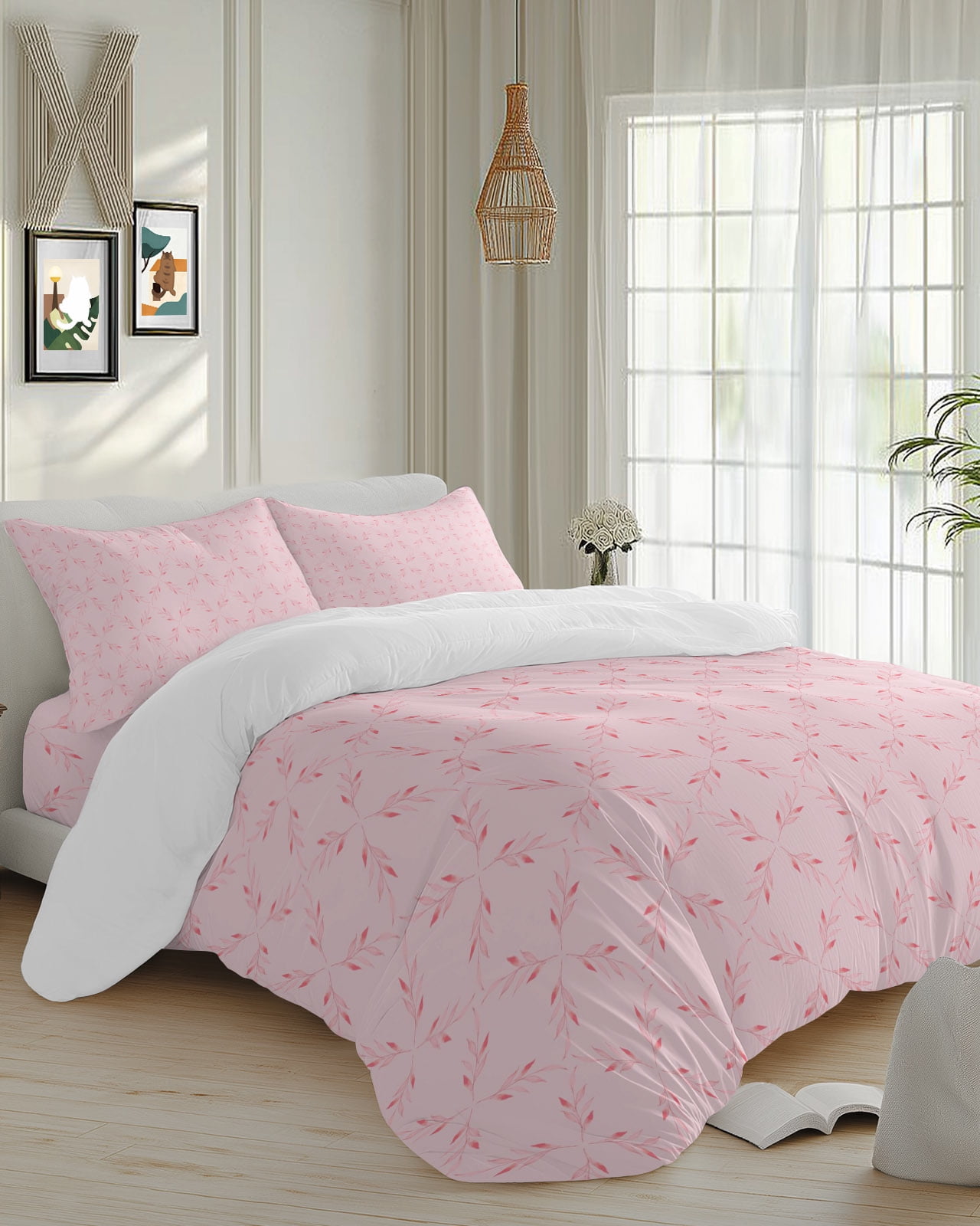 4 Piece Duvet Cover Set Queen, Abstract Pink Morocco Plaid Soft ...