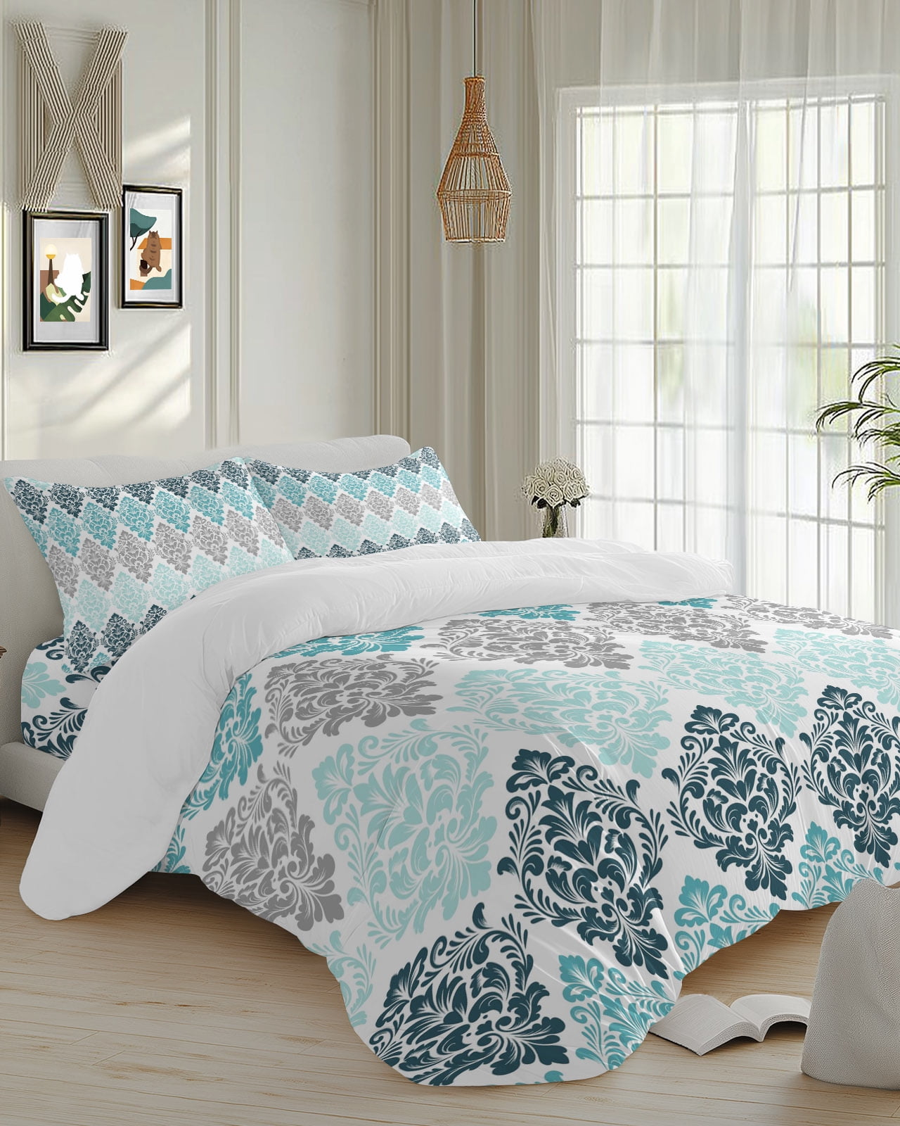 4 Piece Duvet Cover Set Queen, Abstract Retro Flower Texture Soft ...