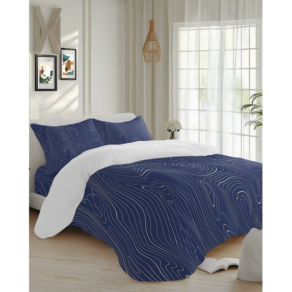 4 Piece Duvet Cover Set Queen, Abstract Topographic Lines Grid Soft ...