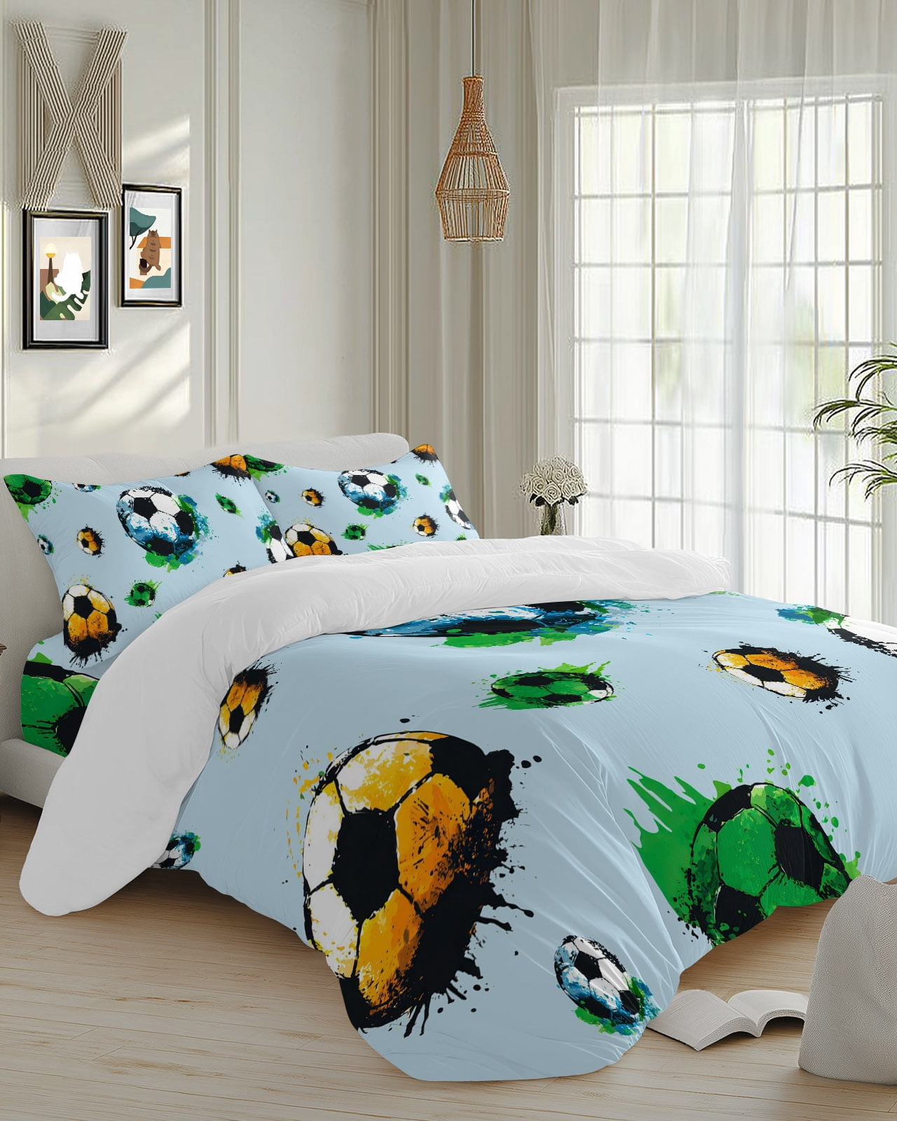 4 Piece Duvet Cover Set Queen, Abstract Watercolor Football Soft ...
