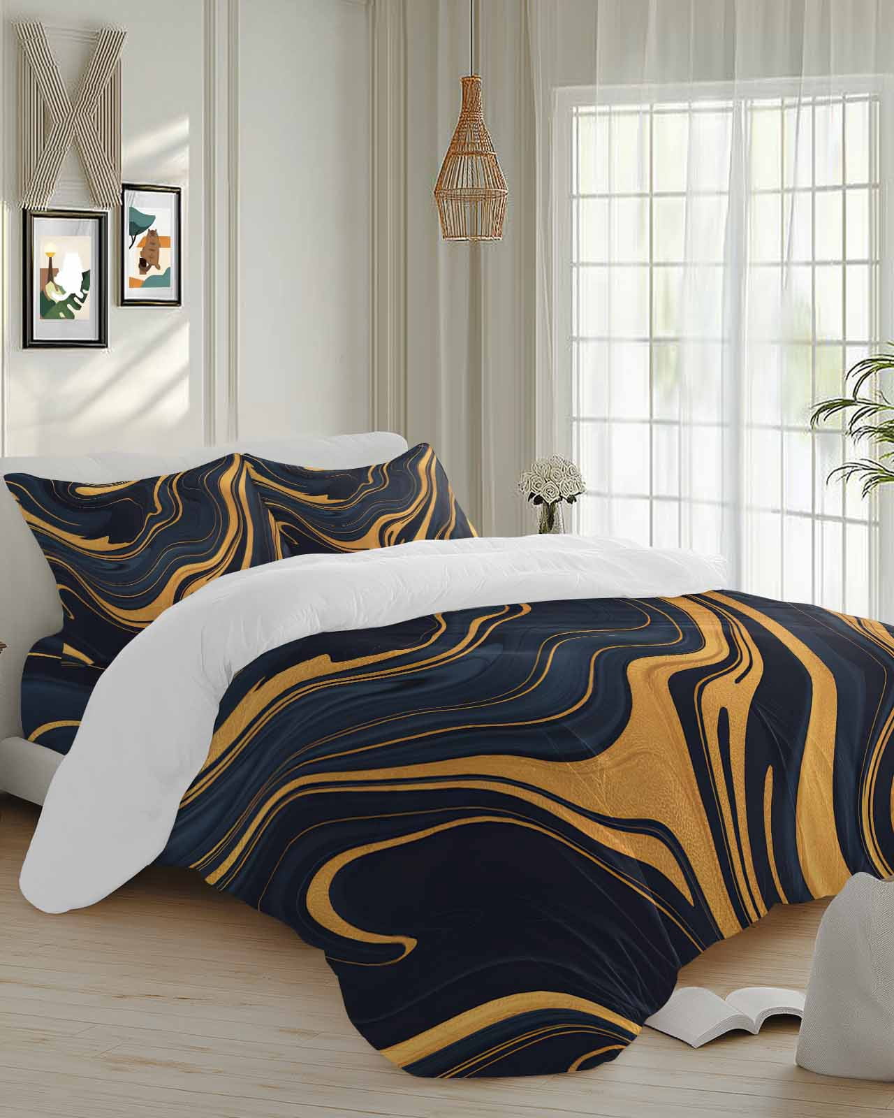 4 Piece Duvet Cover Set Queen, Abstraction Marble Texture Pattern Soft ...
