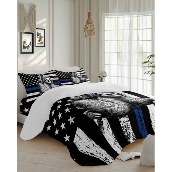 4 Piece Duvet Cover Set Queen, American Flag Law Enforcement Thin Blue ...