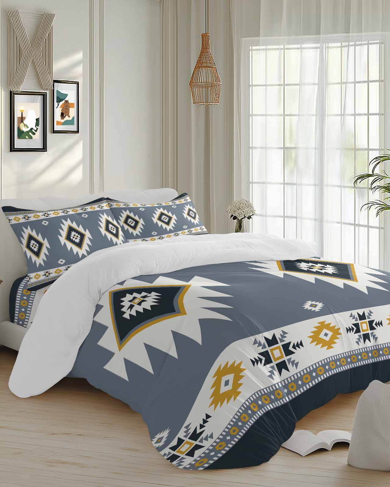 4 Piece Duvet Cover Set Queen, Aztec Ethnic Style Soft Breathable ...