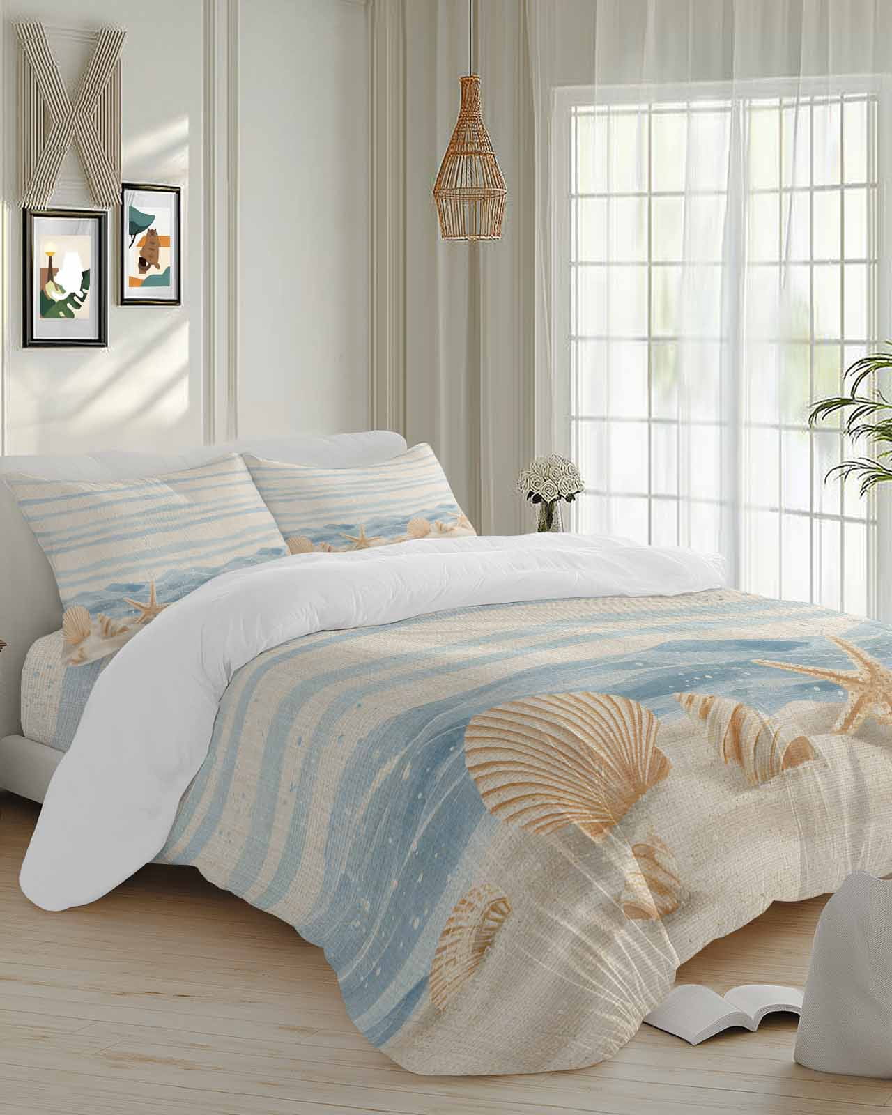 4 Piece Duvet Cover Set Queen, Beach Starfish Conch Shell Soft ...