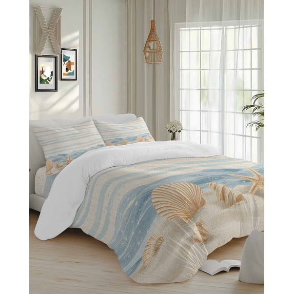 4 Piece Duvet Cover Set Queen, Beach Starfish Conch Shell Soft ...