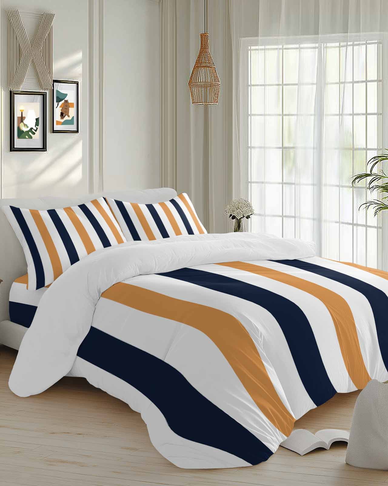 4 Piece Duvet Cover Set Queen, Black Orange Watercolor Stripe Soft ...