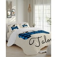 4 Piece Duvet Cover Set Queen, Blue Black Plaid Lattice Bone Cute Dog ...