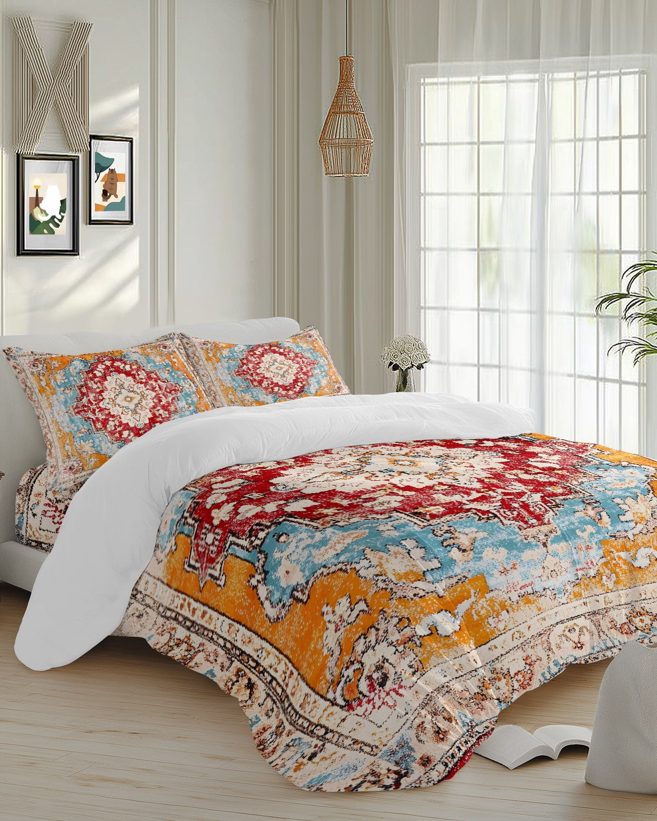 4 Piece Duvet Cover Set Queen, Bohemian Tribal Retro Ethnic Style Soft ...