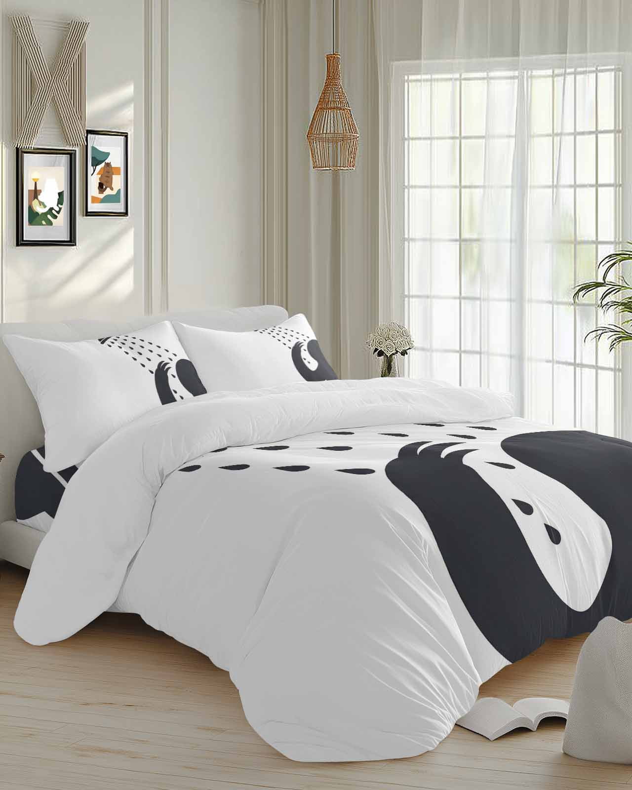4 Piece Duvet Cover Set Queen, Cartoon Lazy Soft Breathable Bedding Set ...